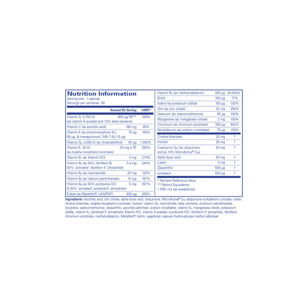 O.N.E Multivitamin - 60 Caps - Pure Encapsulations | Amrita Nutrition